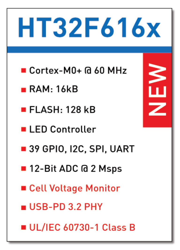 Ineltek » Blog Archiv Holtek – HT32F61052 BMS MCU mit USB-PD • Ineltek News